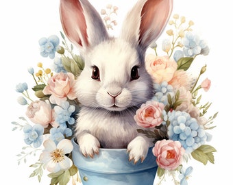 Easter Bunny Flower Wreath Clipart Bundle, High-quality JPG, Craft Art ...