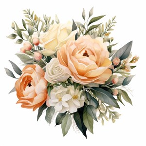 12 Peach Flower Wedding Bouquet Clipart Bundle, High-quality JPG, Craft ...