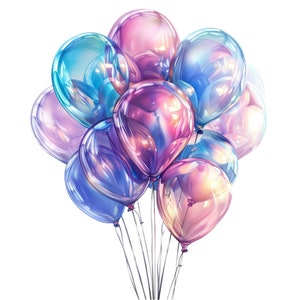 Iridescent Balloons Clipart Bundle, 14 High-quality JPG, Craft Art ...