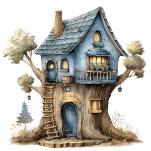 Cute Tree House Clipart Bundle, 16 High-quality JPG, Craft Art, Card ...