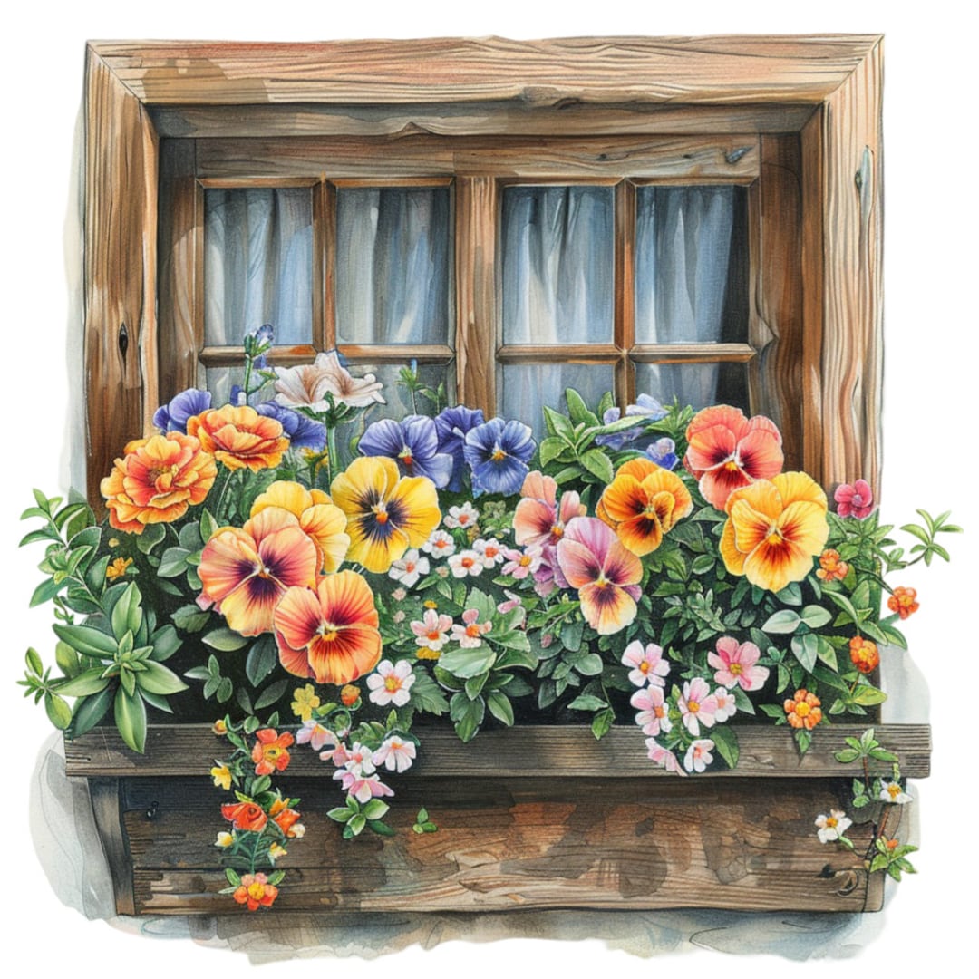 Window Box Flowers Clipart Bundle, 16 High-quality JPG, Craft Art, Card ...