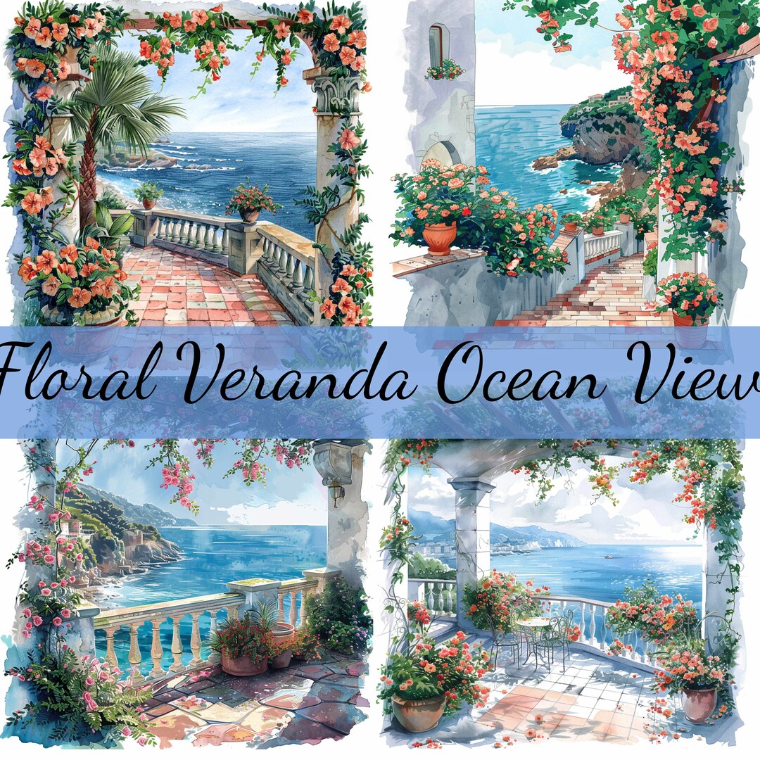 Porch Veranda Floral Ocean View Clipart Bundle, 16 High-quality JPG ...