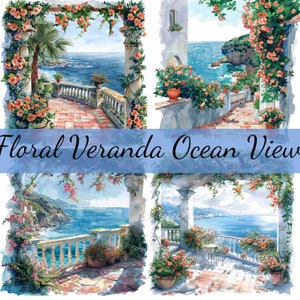 Porch Veranda Floral Ocean View Clipart Bundle, 16 High-quality JPG ...