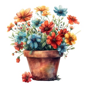 16 Flowers in Small Pots Clipart Bundle, 16 High-quality JPG, Craft Art ...