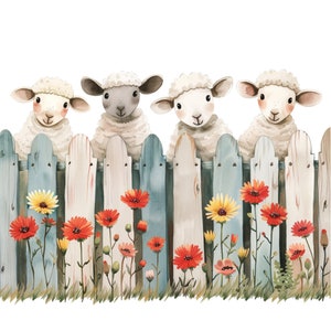 16 Cute Sheep on a Farm Fence Clipart Bundle, 16 High-quality JPG ...