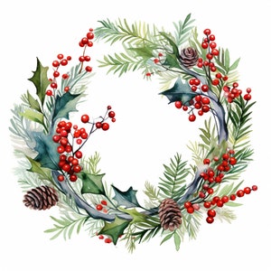 14 Christmas Winter Wreath Clipart Bundle, 14 High-quality JPG, Nursery ...