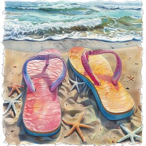 Flip Flops on the Beach Surf Clipart Bundle, High-quality JPG, Craft ...