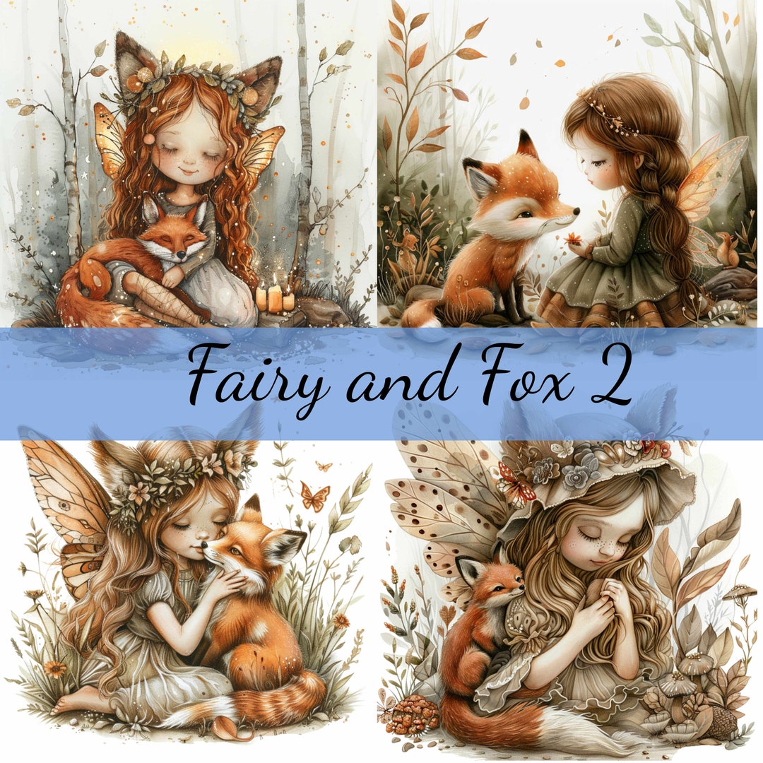 12 Forest Fairy With Fox Clipart Bundle, 12 High-quality JPG, Craft Art ...