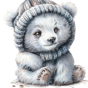 16 Polar Bear Cubs With Hat Clipart Bundle, 16 High-quality JPG, Craft ...
