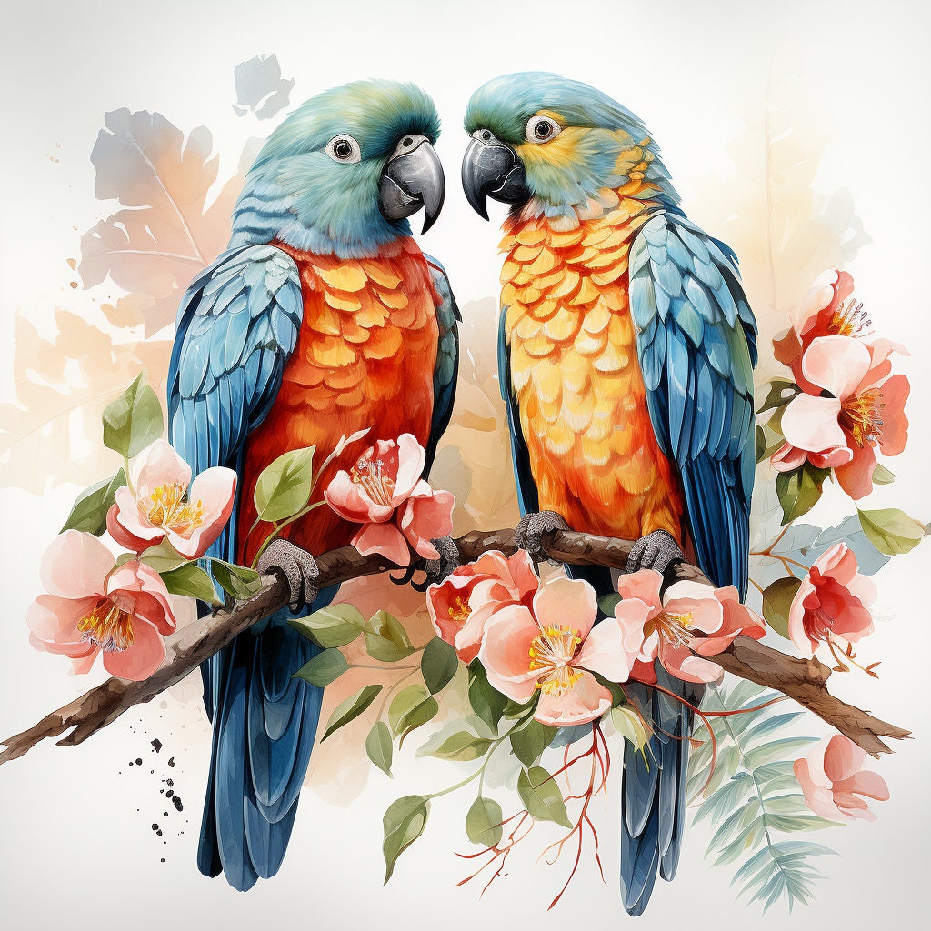 15 Parrot Bird Friends Clipart Bundle, High-quality JPG, Nursery Art ...