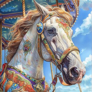 Carousel Horse Unicorn W Blue Sky Clipart Bundle, 15 High-quality JPG ...