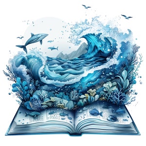 16 Open Book With Ocean Coming Out Clipart Bundle, High-quality JPG ...