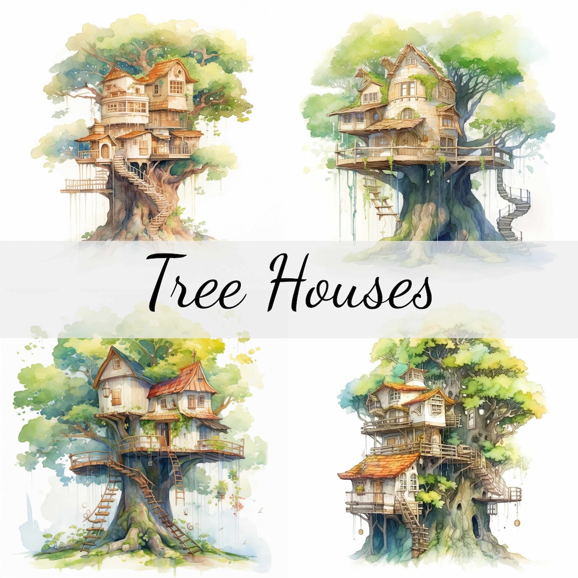 16 Tree House Clipart Bundle, High-quality JPG, Craft Art, Card Making ...