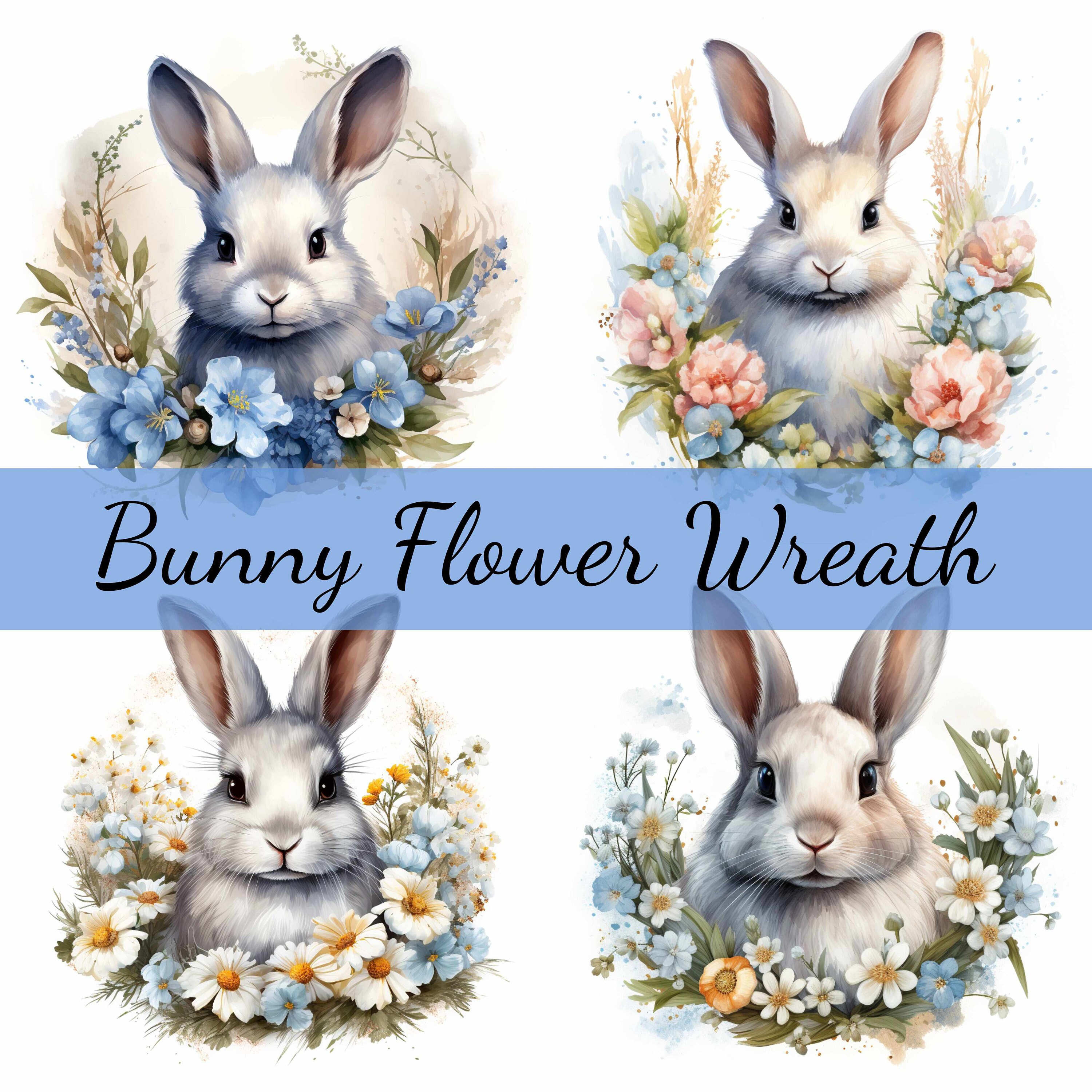 Easter Bunny Flower Wreath Clipart Bundle, High-quality JPG, Craft Art ...