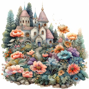 Floral Fairy Village Clipart Bundle, 15 High-quality JPG, Craft Art ...