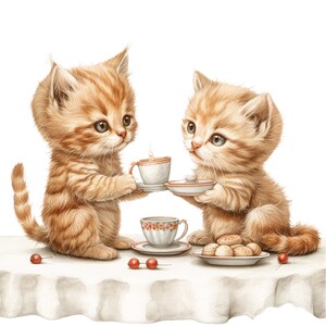 Cat Tea Party Clipart Bundle, 16 High-quality JPG, Craft Art, Card ...