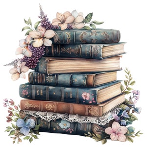 16 Stack of Floral Victorian Books Clipart Bundle, 16 High-quality JPG ...
