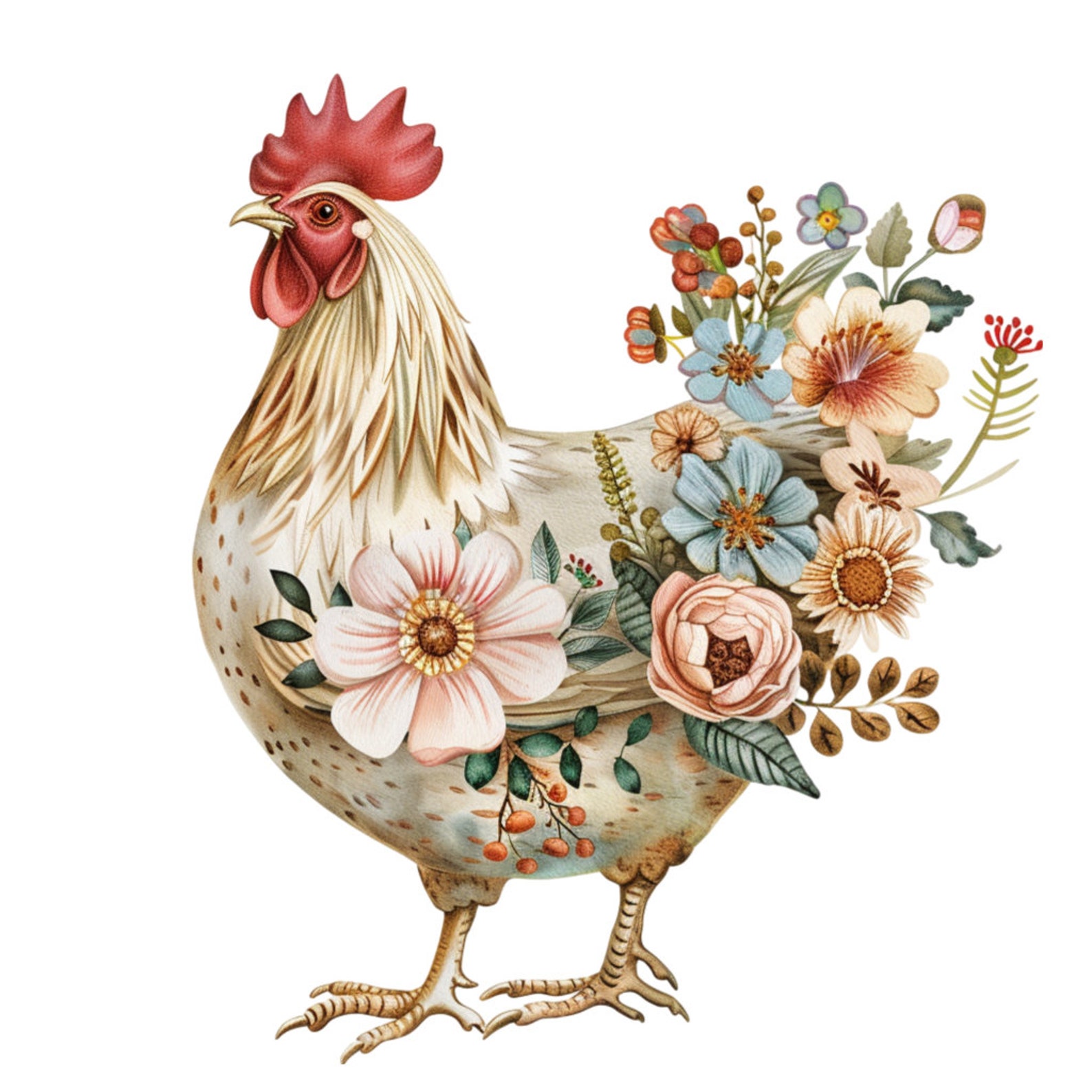 16 Chicken With Floral Flower Motif Clipart Bundle, 16 High-quality JPG ...