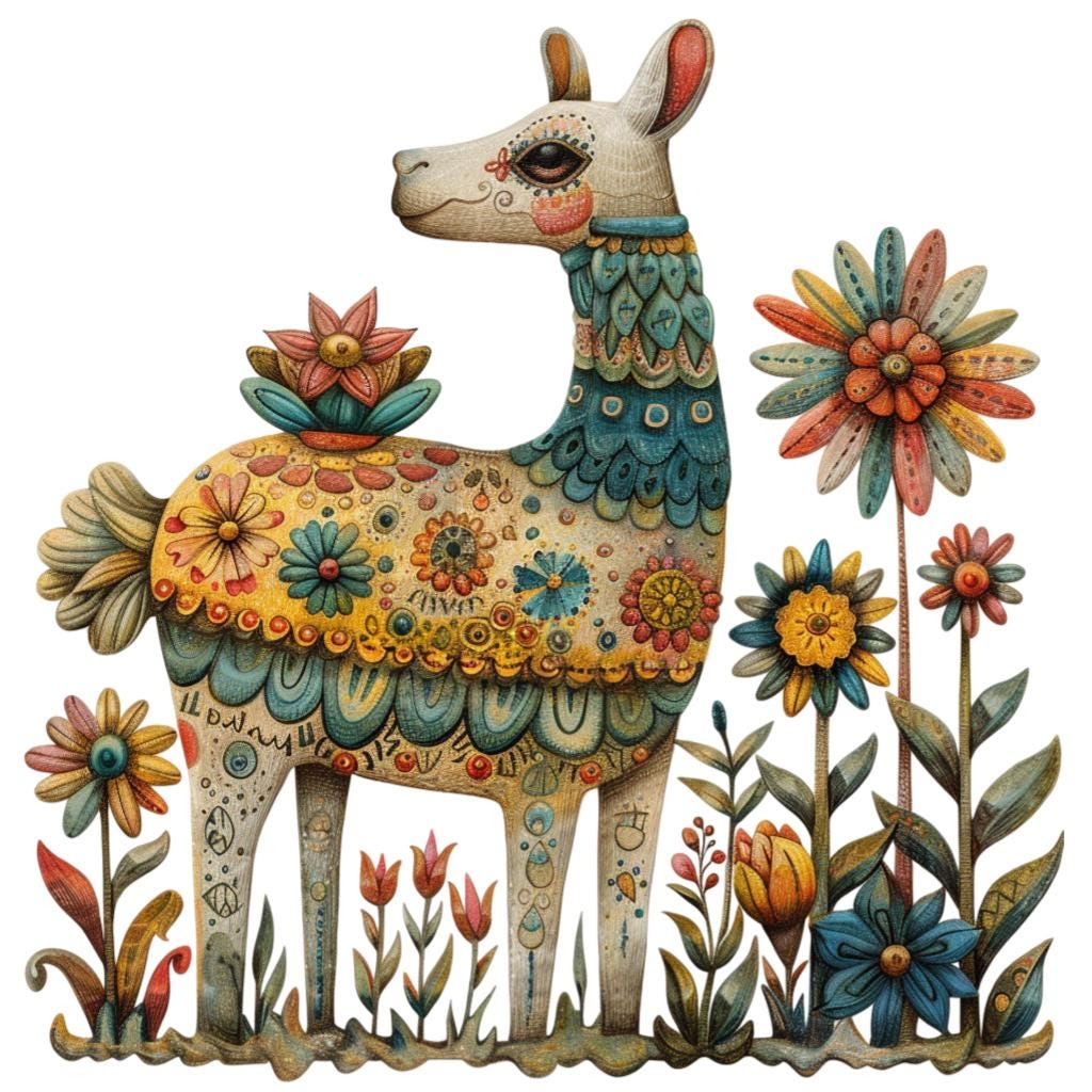 16 Llama With Folk Art Flowers Clipart Bundle, 16 High-quality JPG ...