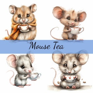 14 Cute Mouse Drining Teac Coffee Clipart Bundle, 14 High-quality JPG ...