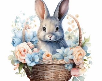 Easter Bunny Flower Wreath Clipart Bundle, High-quality JPG, Craft Art ...