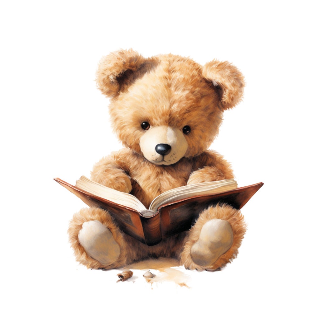 Cute Teddy Bear Reading Clipart Bundle, High-quality JPG, Craft Art ...