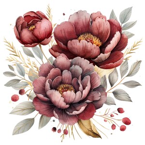 Burgundy Peony Flowers Wedding Clipart Bundle, 16 High-quality JPG ...