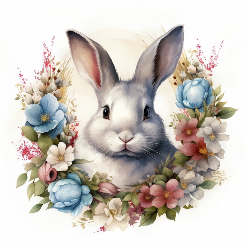 Easter Bunny Flower Wreath Clipart Bundle, High-quality JPG, Craft Art ...