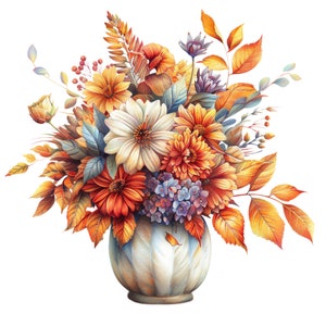 Autumn Leaves Fall Flower Bouquet Clipart Bundle, 16 High-quality JPG ...