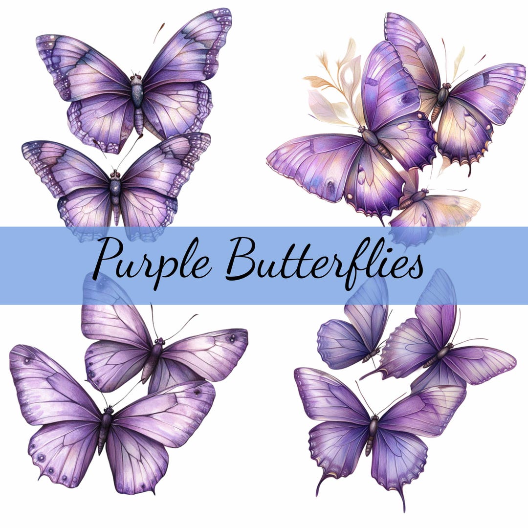 Purple Butterflies Clipart Bundle, 11 High-quality JPG, Craft Art, Card ...