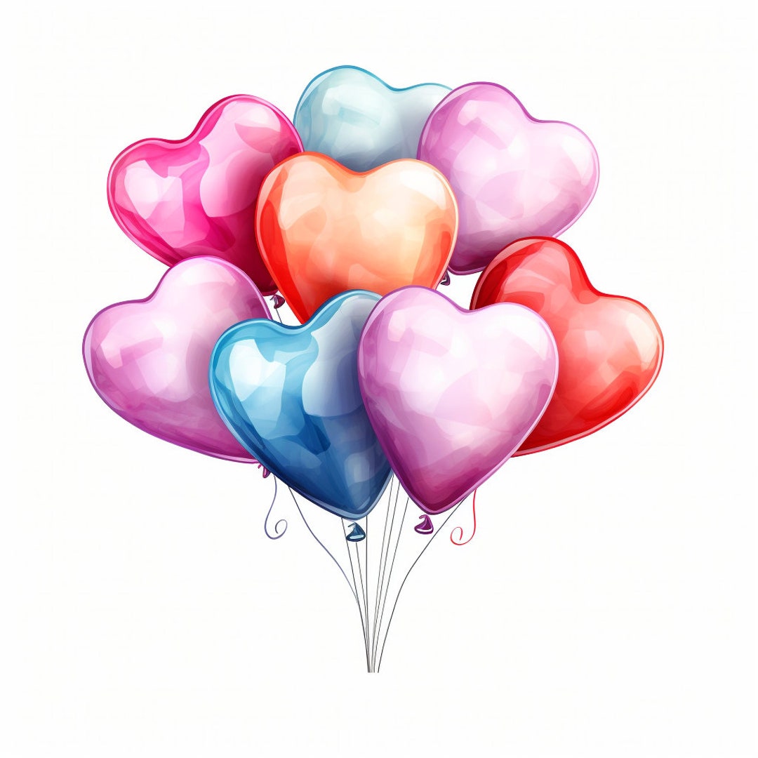 Heart Balloon Bouquet Clipart Bundle, High-quality JPG, Craft Art, Card ...
