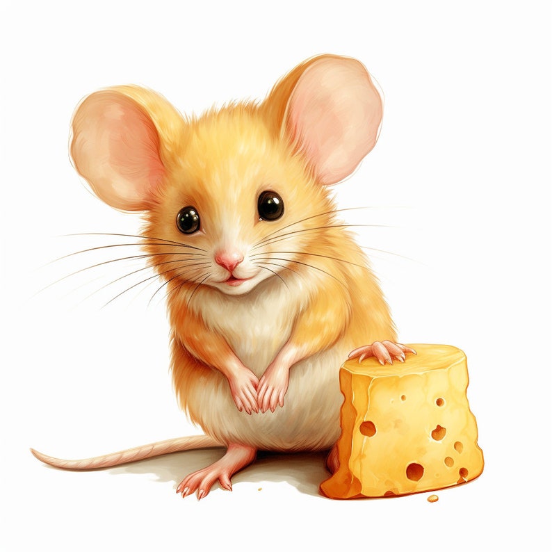 Cute Mouse With Cheese Clipart Bundle, High-quality JPG, Craft Art ...