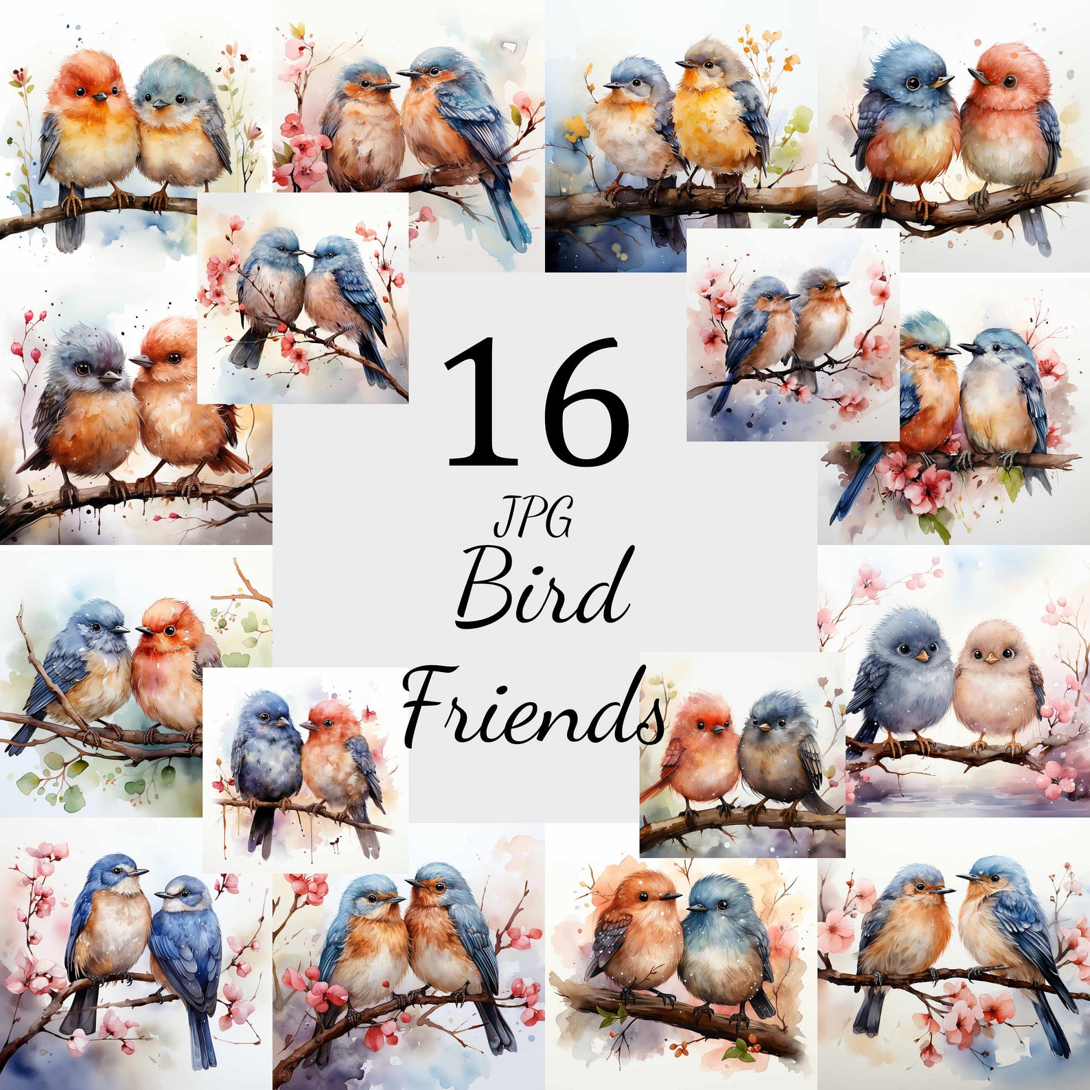 12 Bird Friends Clipart Bundle, 12 High-quality JPG, Nursery Art, Card ...