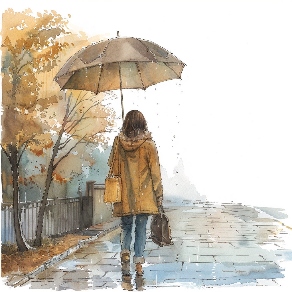 16 Woman Walking in the Rain Clipart Bundle,16 High-quality JPG, Craft ...