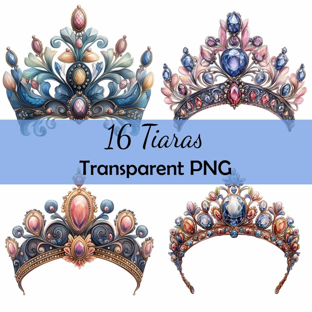 16 Tiaras With Jewels Clipart Bundle, Transparent PNG Download, Card ...