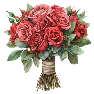 Red Rose Flower Bouquet Clipart Bundle, 16 High-quality JPG, Craft Art ...