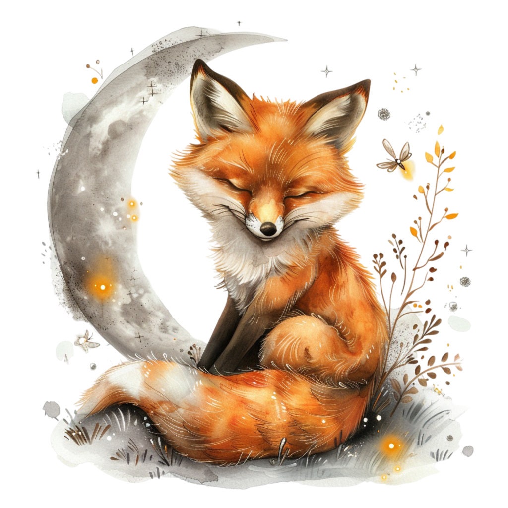 16 Fox and Moon Celestial Clipart Bundle, 16 High-quality JPG, Craft ...