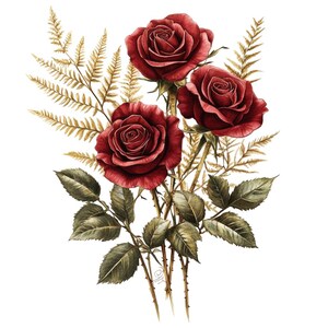 Red Roses With Gold Clipart Bundle, 16 JPG and Transparent PNG Download ...