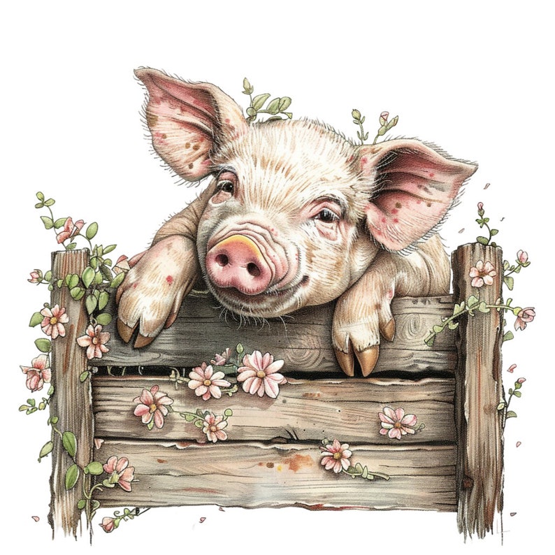 12 Pig in Pen on Farm Clipart Bundle, 12 High-quality JPG, Craft Art ...