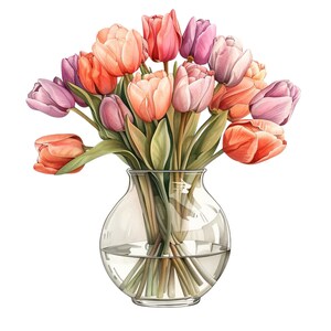 Tulip Flowers in a Vase Clipart Bundle, 16 High-quality JPG, Craft Art ...
