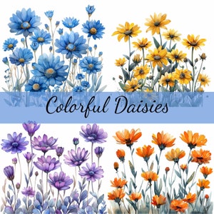 Colorful Daisy Flowers in a Row Clipart Bundle, 16 High-quality JPG ...