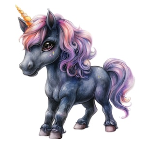 Cute Black Unicorn Clipart Bundle, 16 High-quality JPG, Craft Art, Card ...