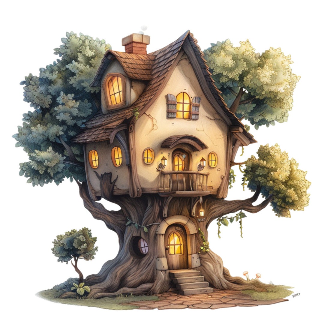Cute Tree House Clipart Bundle, 16 High-quality JPG, Craft Art, Card ...