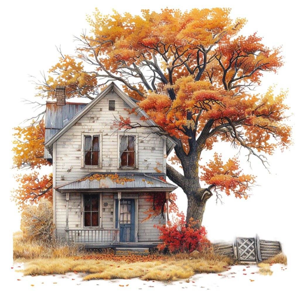 16 Farmhouse With Fall Oak Tree Clipart Bundle, 16 High-quality JPG ...