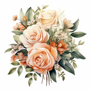 12 Peach Flower Wedding Bouquet Clipart Bundle, High-quality JPG, Craft ...