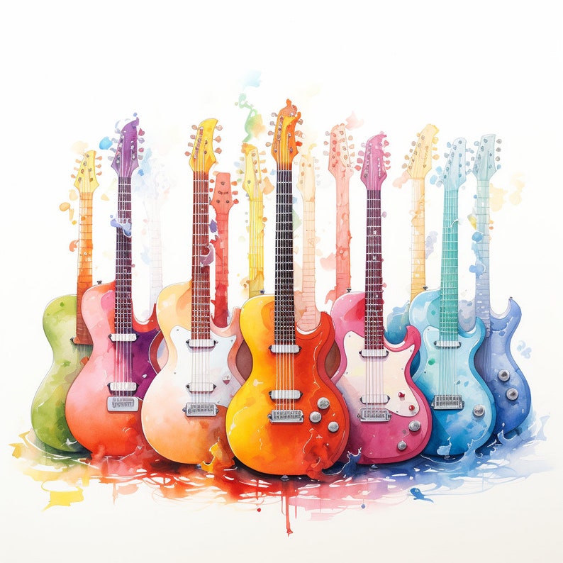 14 Electric Guitars Clipart Bundle, High-quality JPG, Invitations, Card ...