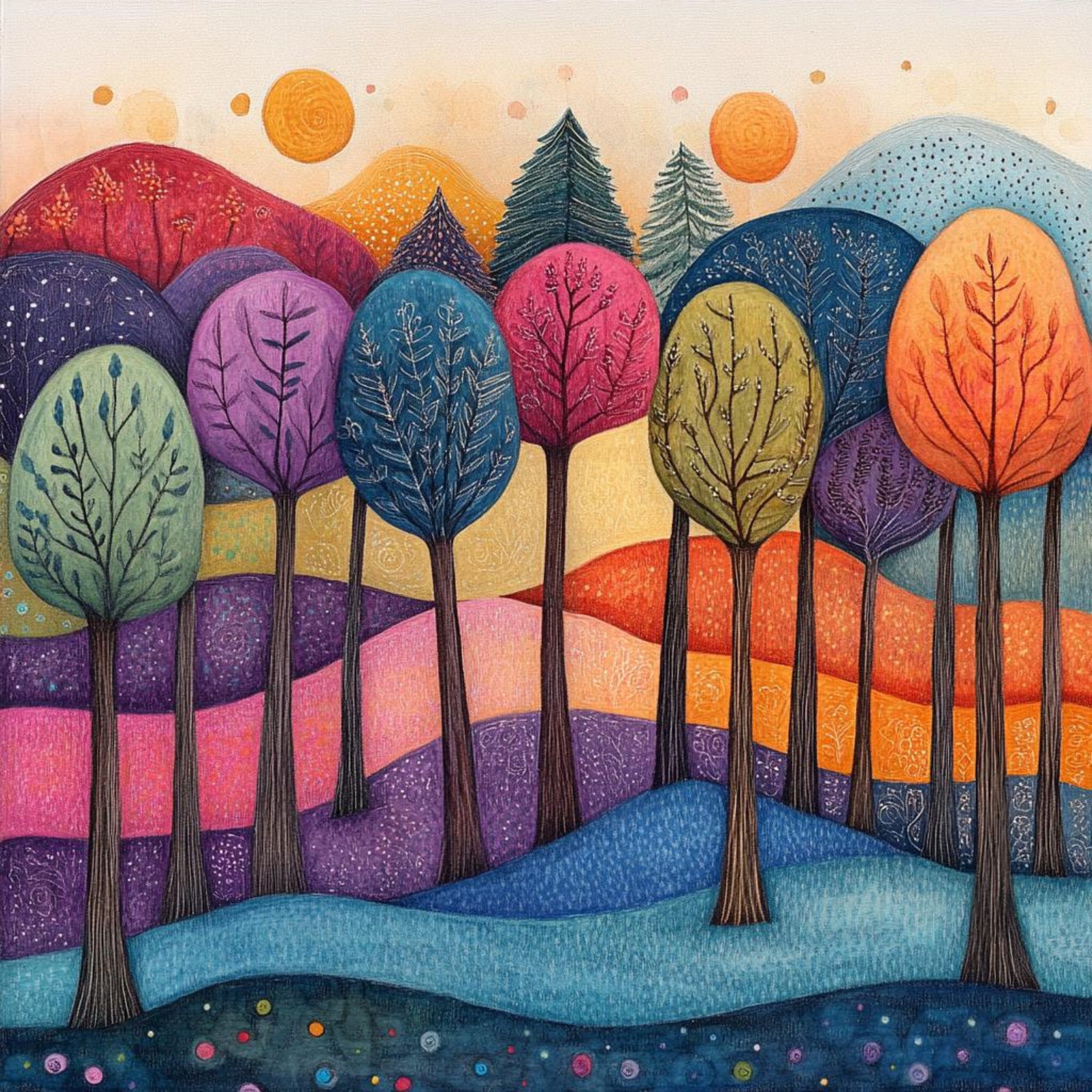 16 Folk Art Woods and Trees Clipart Bundle, High-quality JPG, Craft Art ...