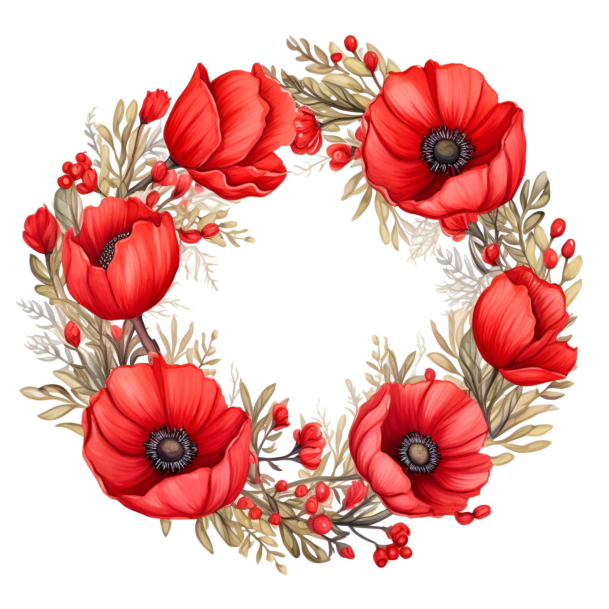 Red Poppy Flower Wreaths Clipart Bundle, High-quality JPG, Craft Art ...
