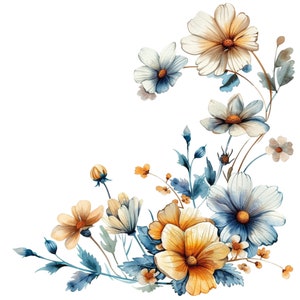 16 Daisy Flower Corner Frame Clipart Bundle, 16 High-quality JPG, Craft ...