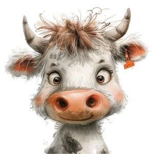 Crazy Hair Cow Cartoon Clipart Bundle, 16 High-quality JPG, Craft Art ...